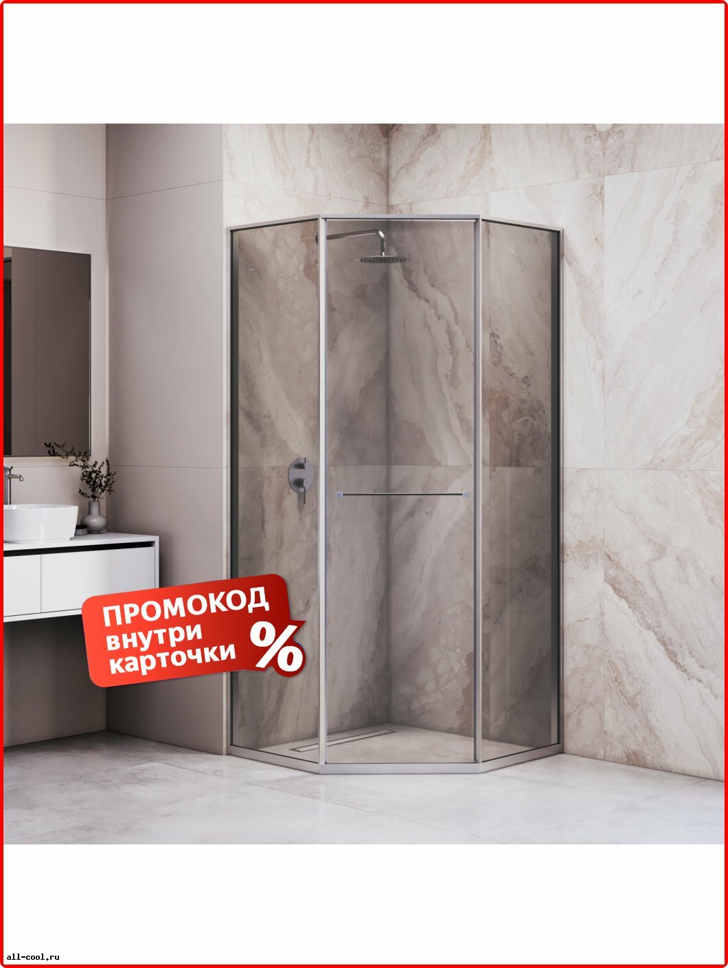 Душевой уголок RGW Petronilla 100x100, пятиугольная, тонированное, серебристый, раздвижные, без поддона в комплекте, левосторонний