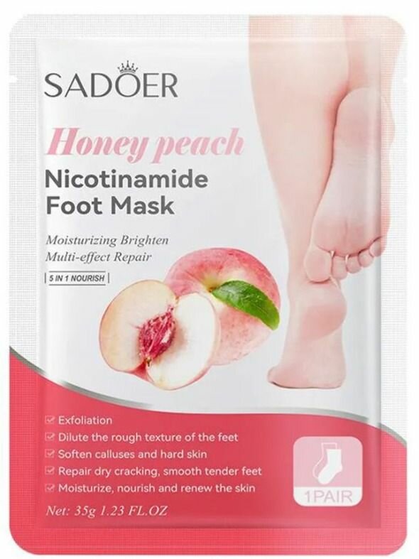 Маска носочки для ног Sadoer Honey Peach Nicotinamide Foot Mask