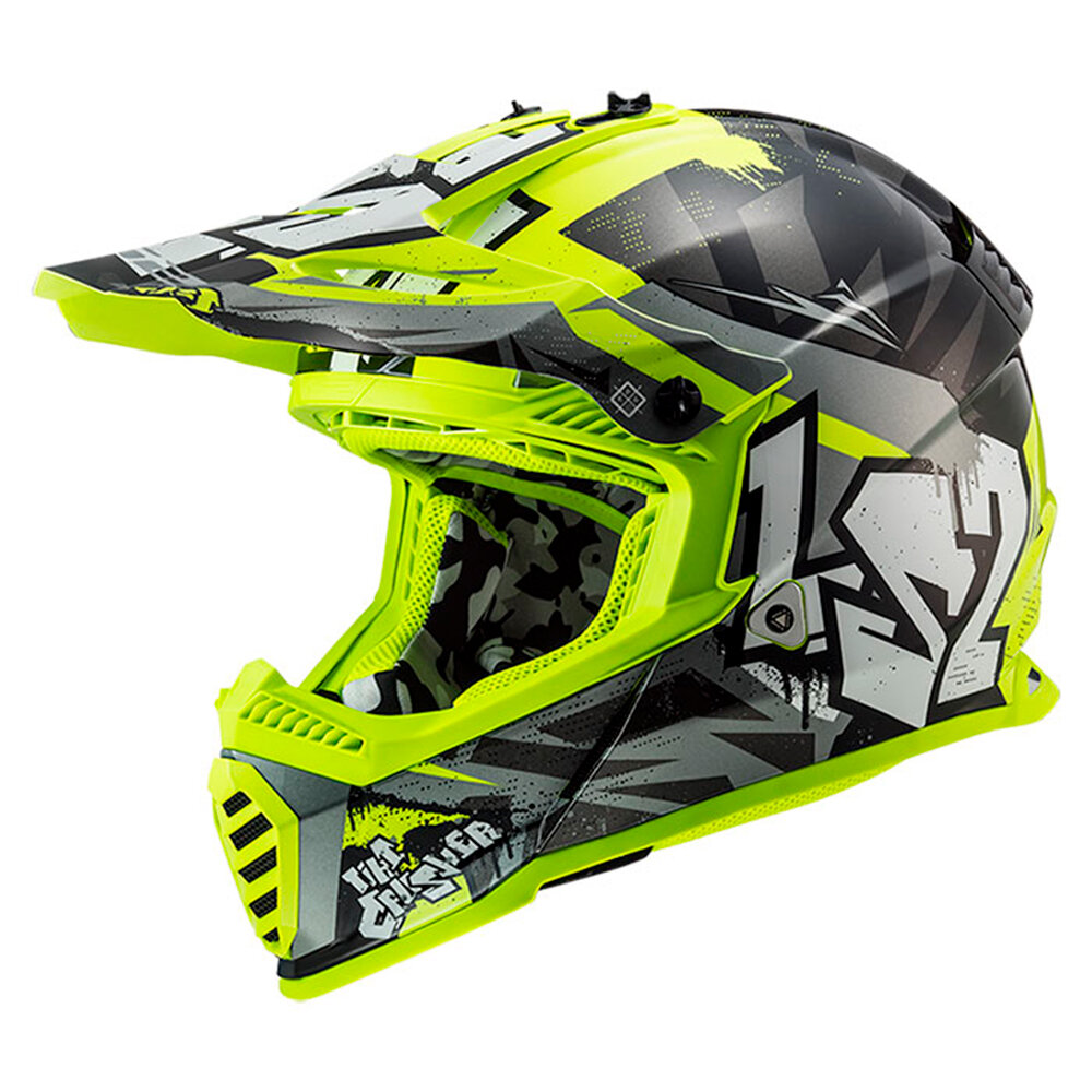 Мотошлем кроссовый LS2 MX437 FAST MINI CRUSHER (черный, серый, желтый, M)