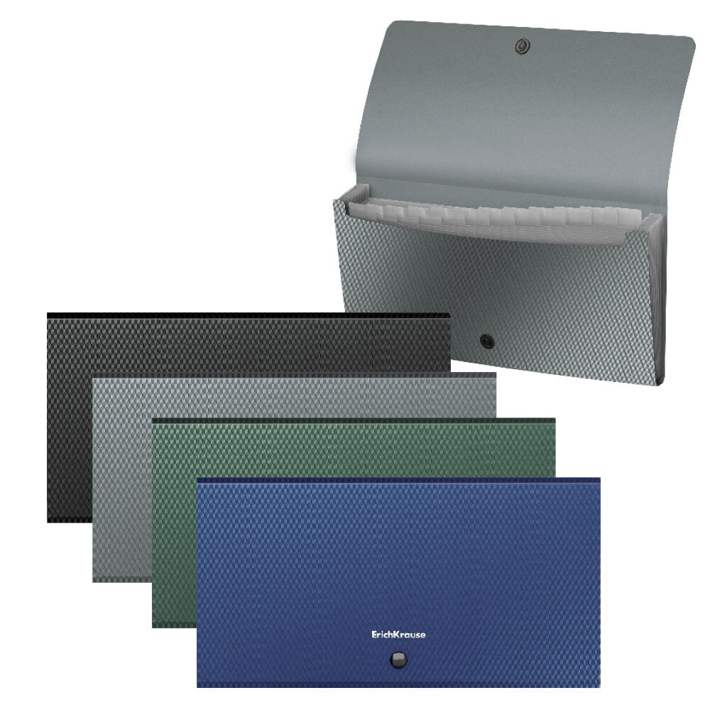 Папка-картотека Erich Krause "Diamond Original", 12 отделений, 26 см x 13 см x 2,5 см, чёрная, 1шт.