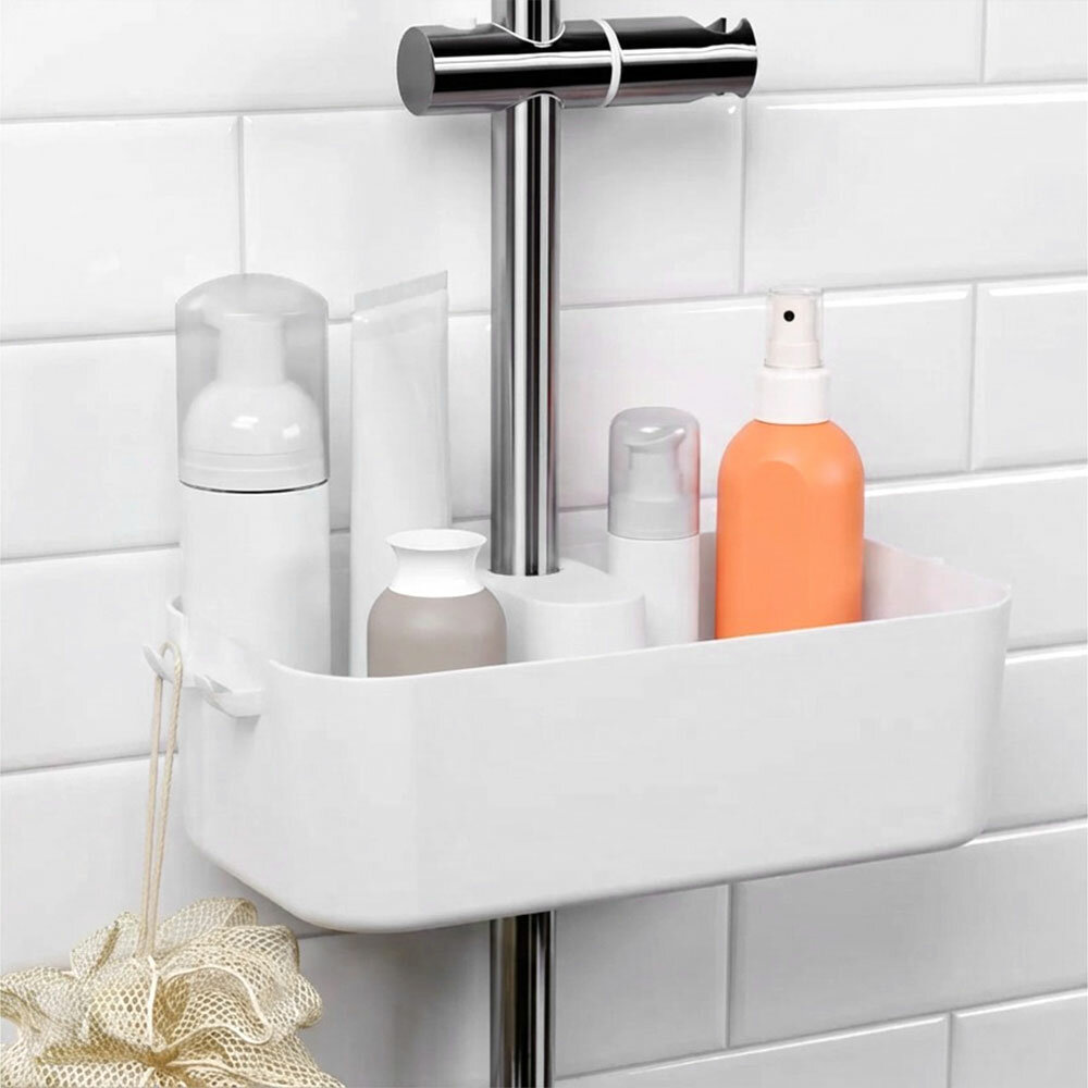 Полка для душа "kvina" на штангу 19-25 мм, пластик, белоснежная, с крючком