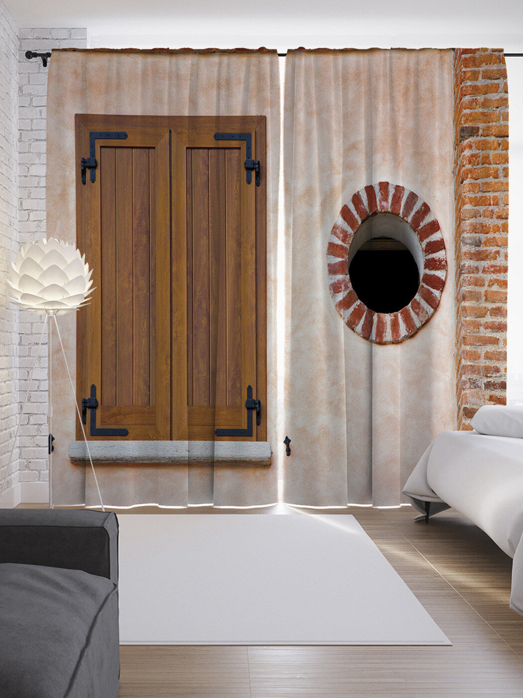 Фотошторы в спальню "Деревяные ставни", 2 полотна шириной по 145 см, высота 265 см, JoyArty