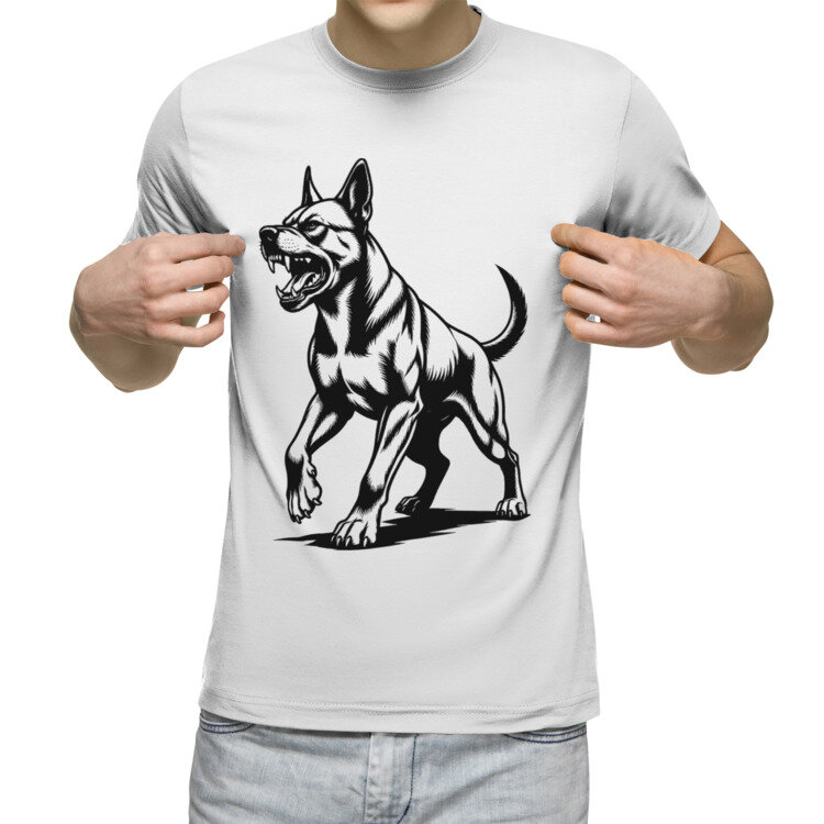Мужская футболка «Агрессивный пёс боец» (белый, 2XL)