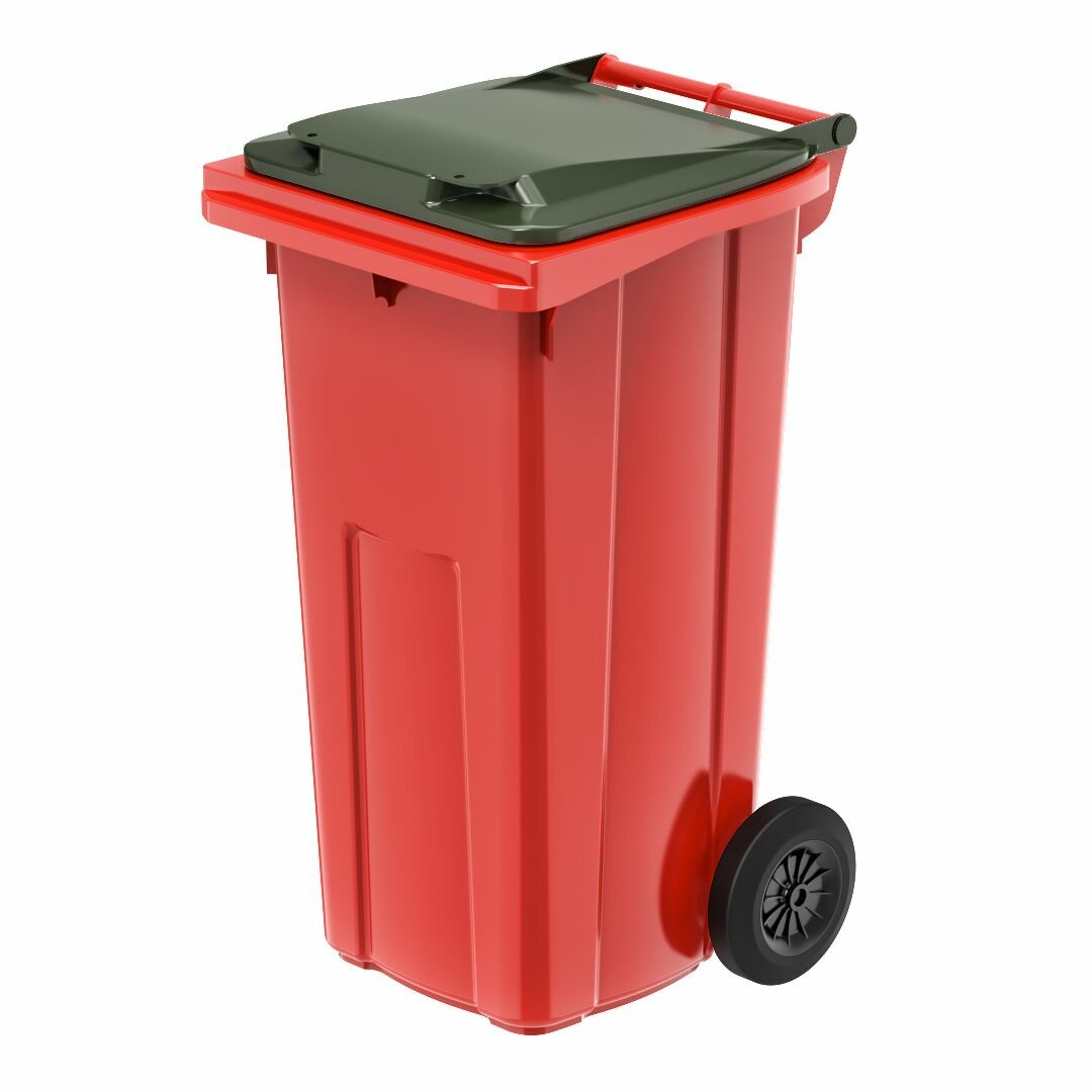 Контейнер для мусора 120 л на колесах, красный с зеленой крышкой