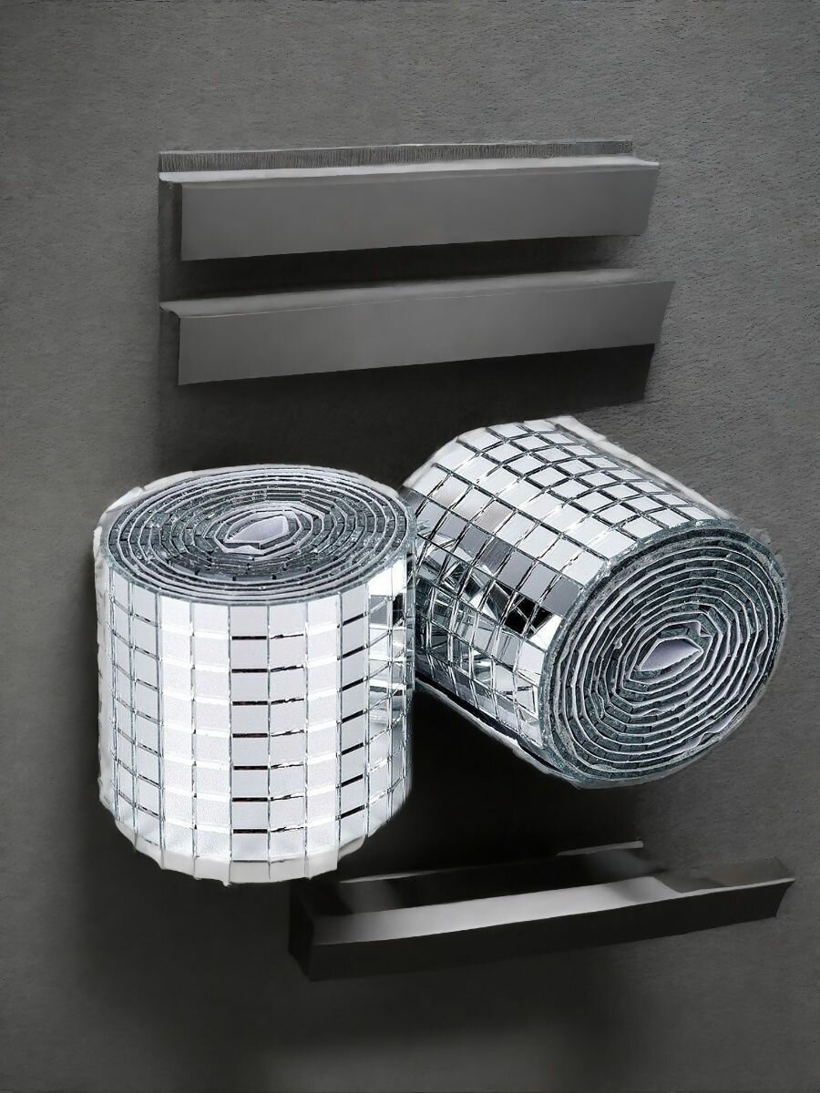 Мозаика зеркальная / лента самоклеящаяся. Набор 2 шт. Размер 4х100 см. Цвет серебристый.