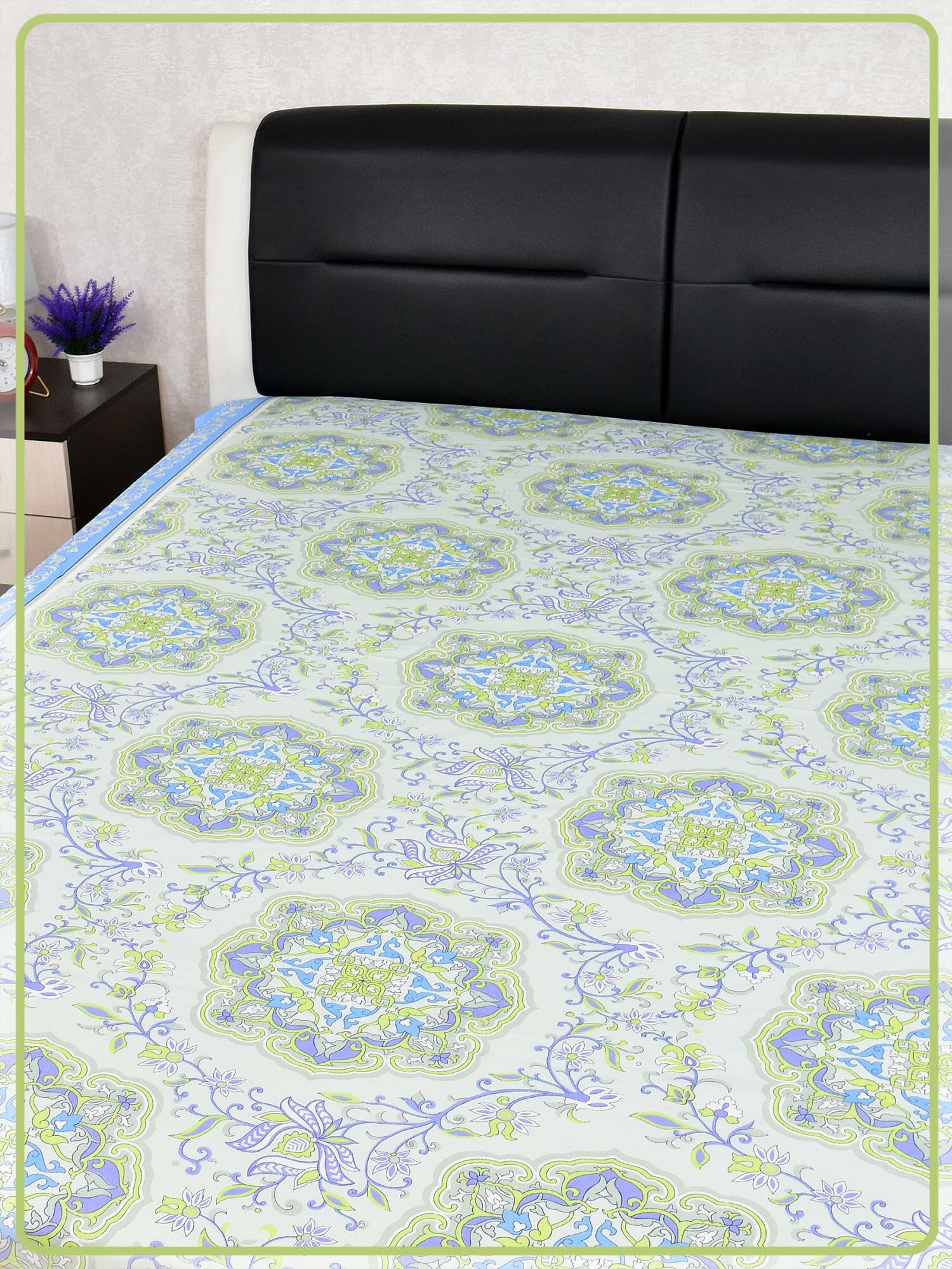 Простыня Шуйская бязь Узоры зеленые 8128-2 180х210