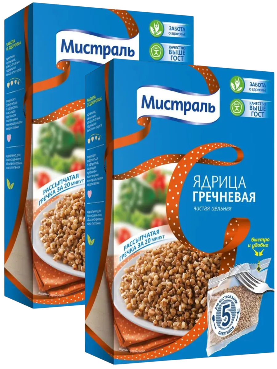 Гречка в пакетиках для варки Ядрица Мистраль 2шт по 5*80г