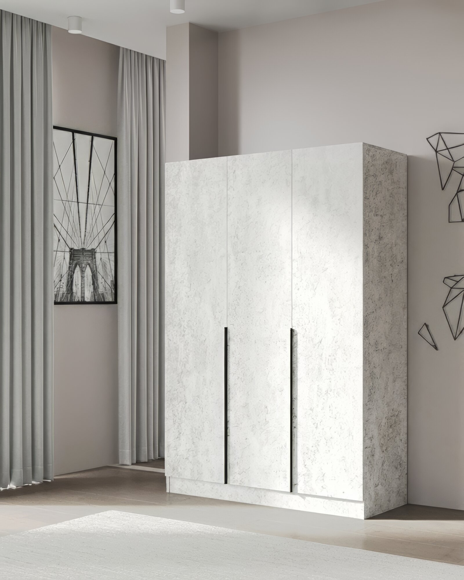 Шкаф для одежды распашной трехдверный без ящиков, НордМебель, Дуглас бетон 135х200х54