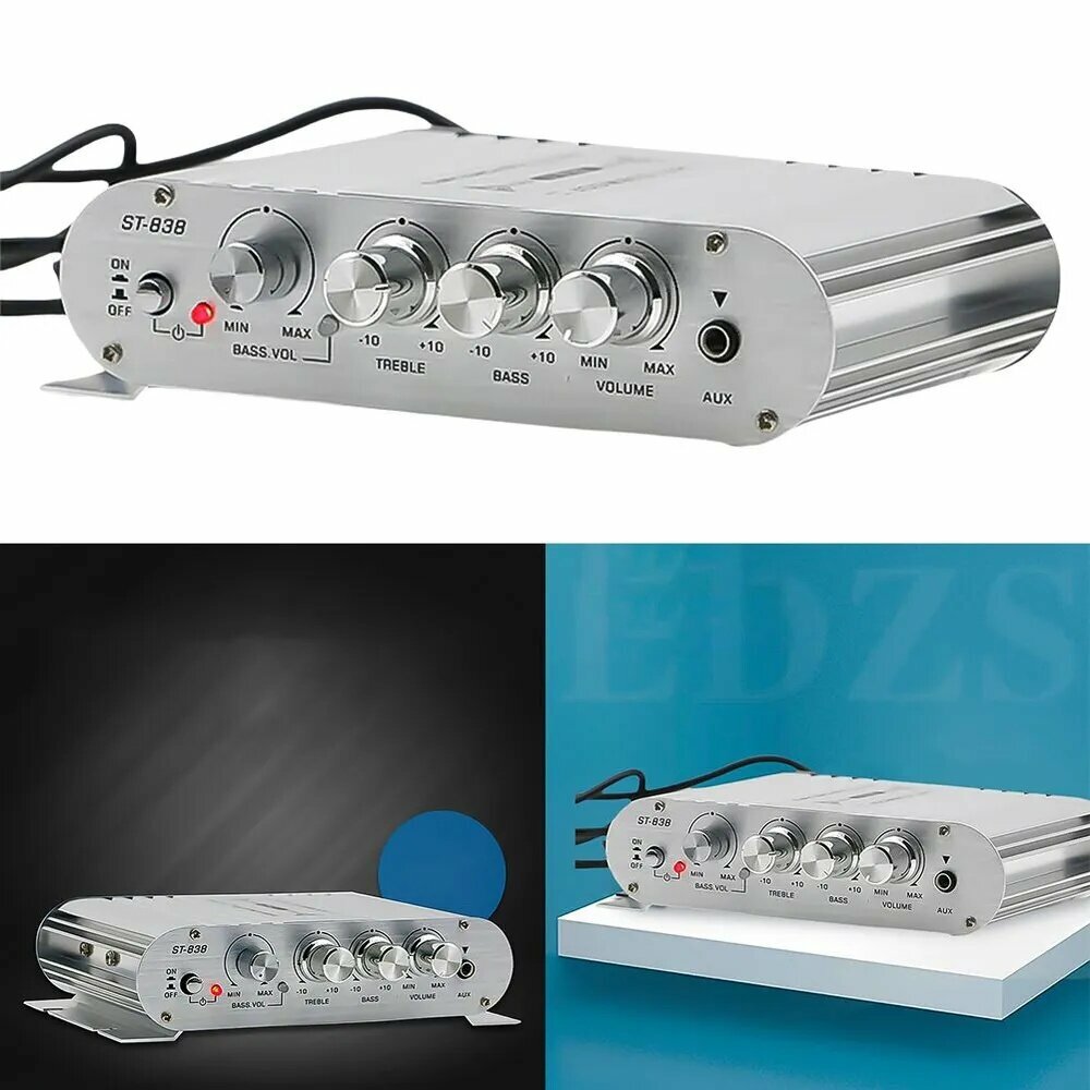 ST-838 HiFi 2.1-канальный усилитель мощности 80 Вт 2 для сабвуфера, автомобильный/домашний, серебристый