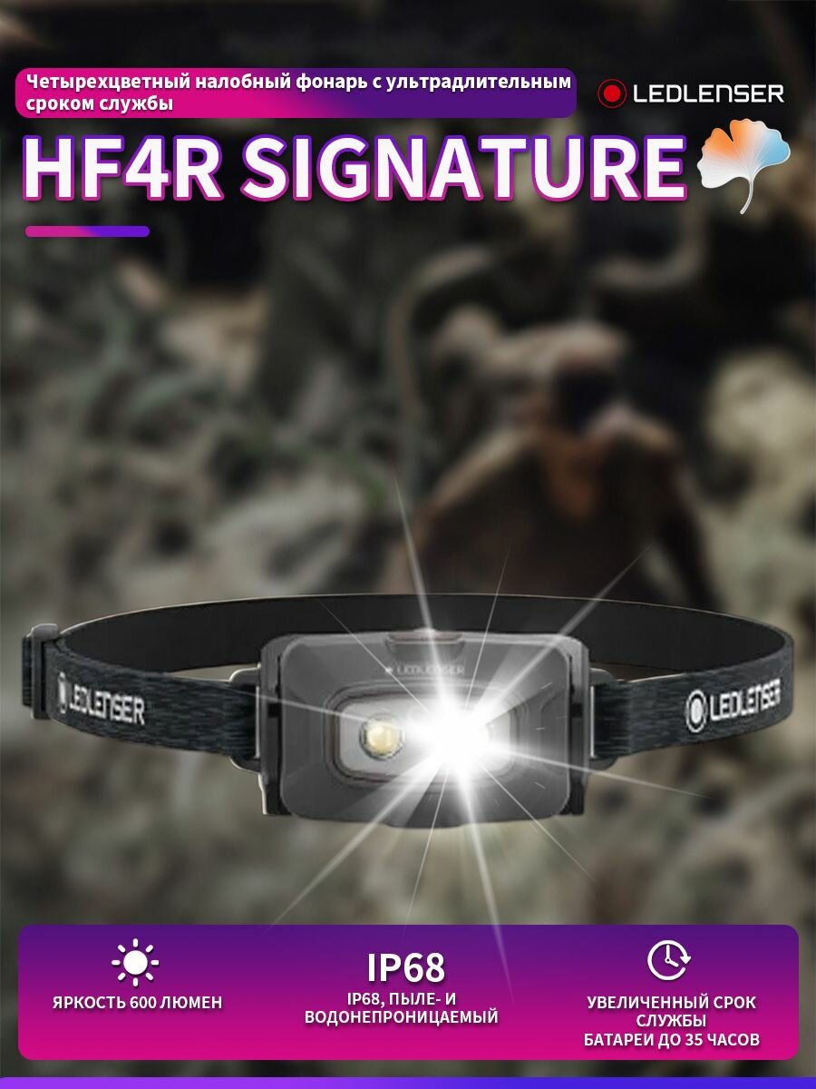 LED LENSER HF4R Signature Black, налобный фонарь, подходит для пеших прогулок, альпинизма и активного отдыха, увеличенный срок службы батареи