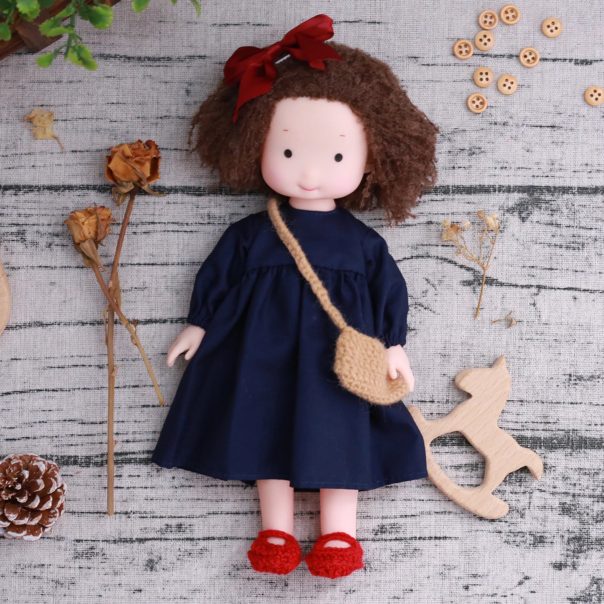 Кукла Вальдорф темно-синяя, vinyl doll14
