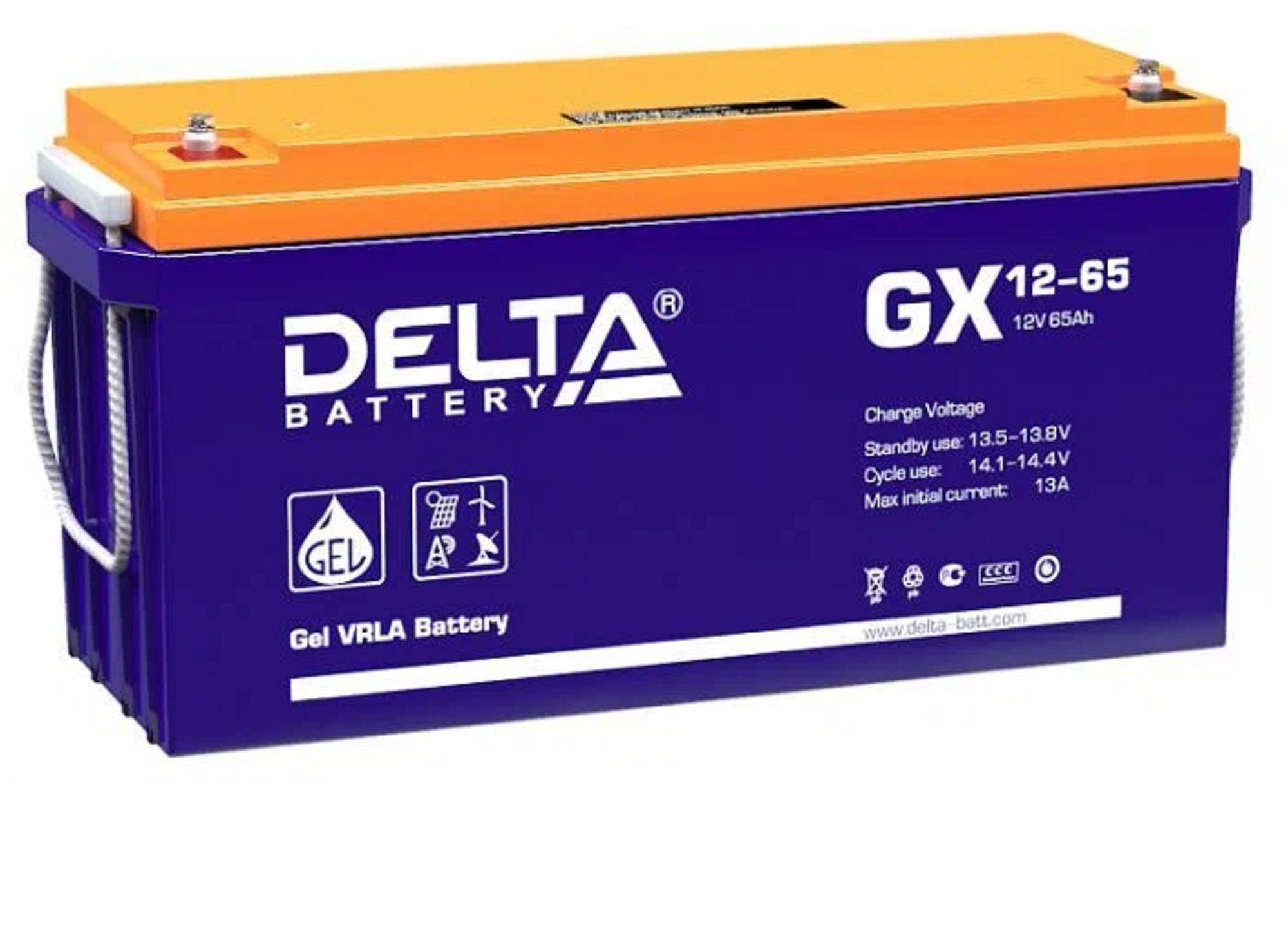Аккумулятор DELTA GX 12-65, 12 В, 65 Ач, срок службы до 15 лет