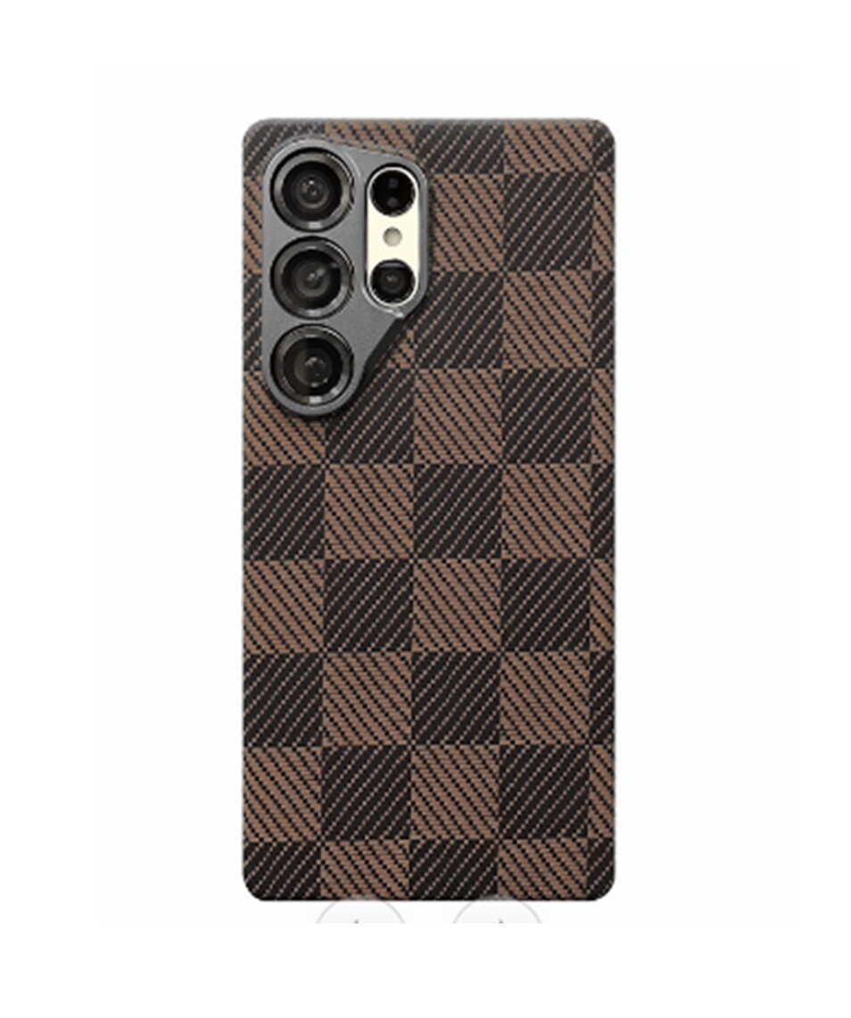 Карбоновый чехол Carbon Shield для Samsung Galaxy S26 Ultra Metal Frame с Magsafe Brown Chessboard