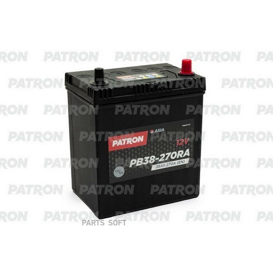 АКБ PATRON ASIA 12V 38AH 270A (R+) 187x127x225mm 8,9kg от официального дистрибьютора, PATRON, артикул PB38270RA