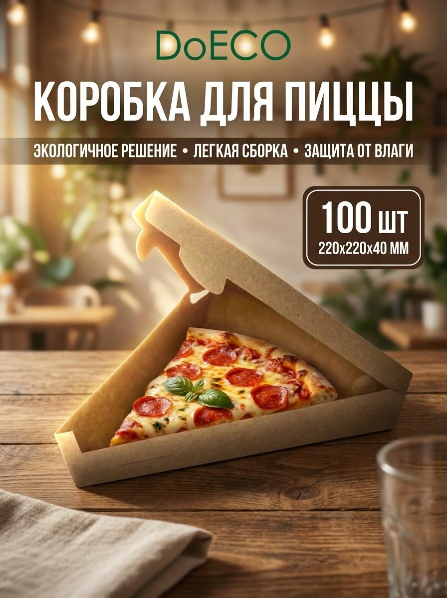 Коробка крафт пищевая DoECO контейнер одноразовый с крышкой, упаковка 220х220х40 мм, 100 шт.