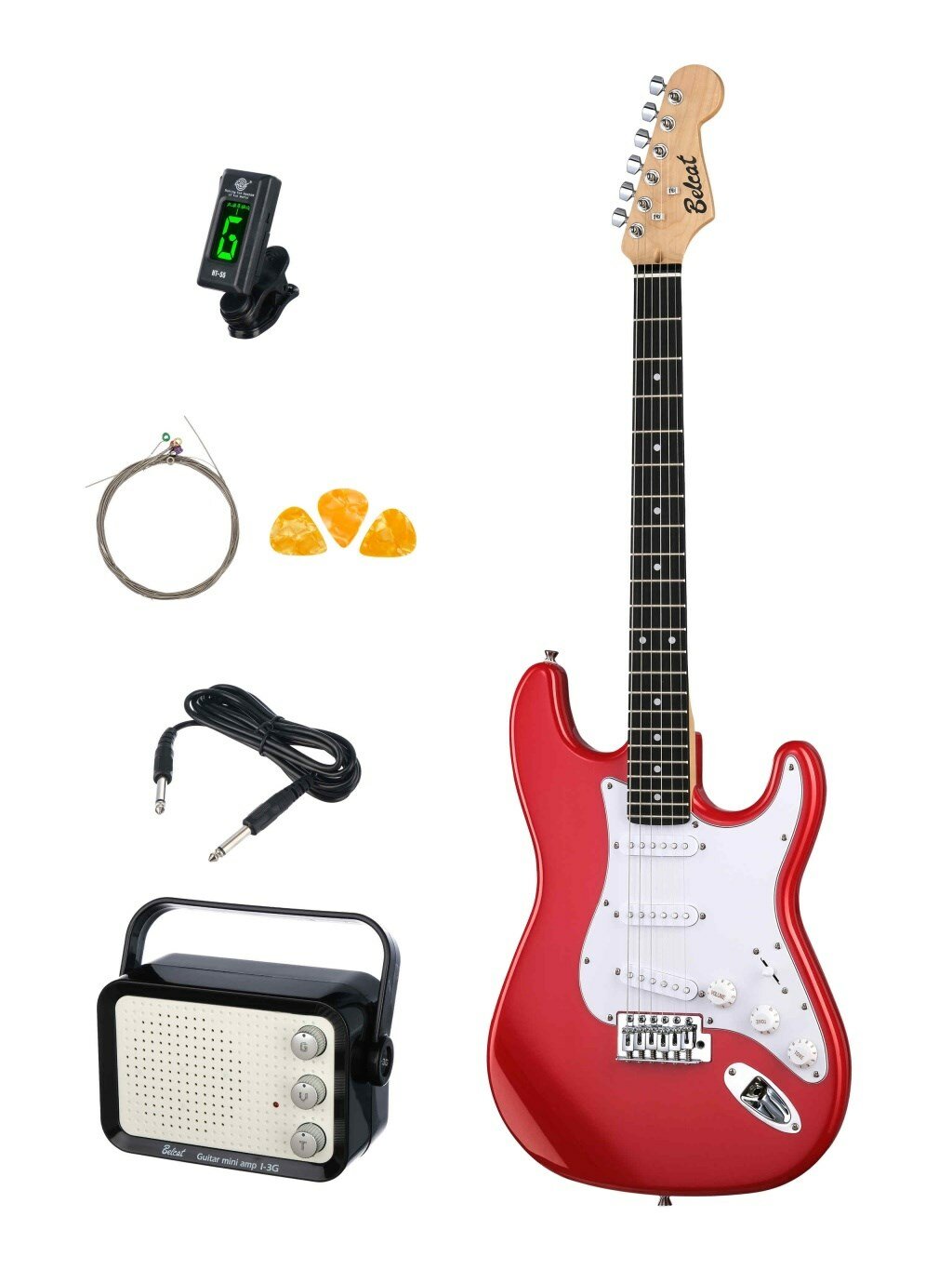 Belcat BST-KIT-RD Электрогитара с комбоусилителем и аксессуарами, красная