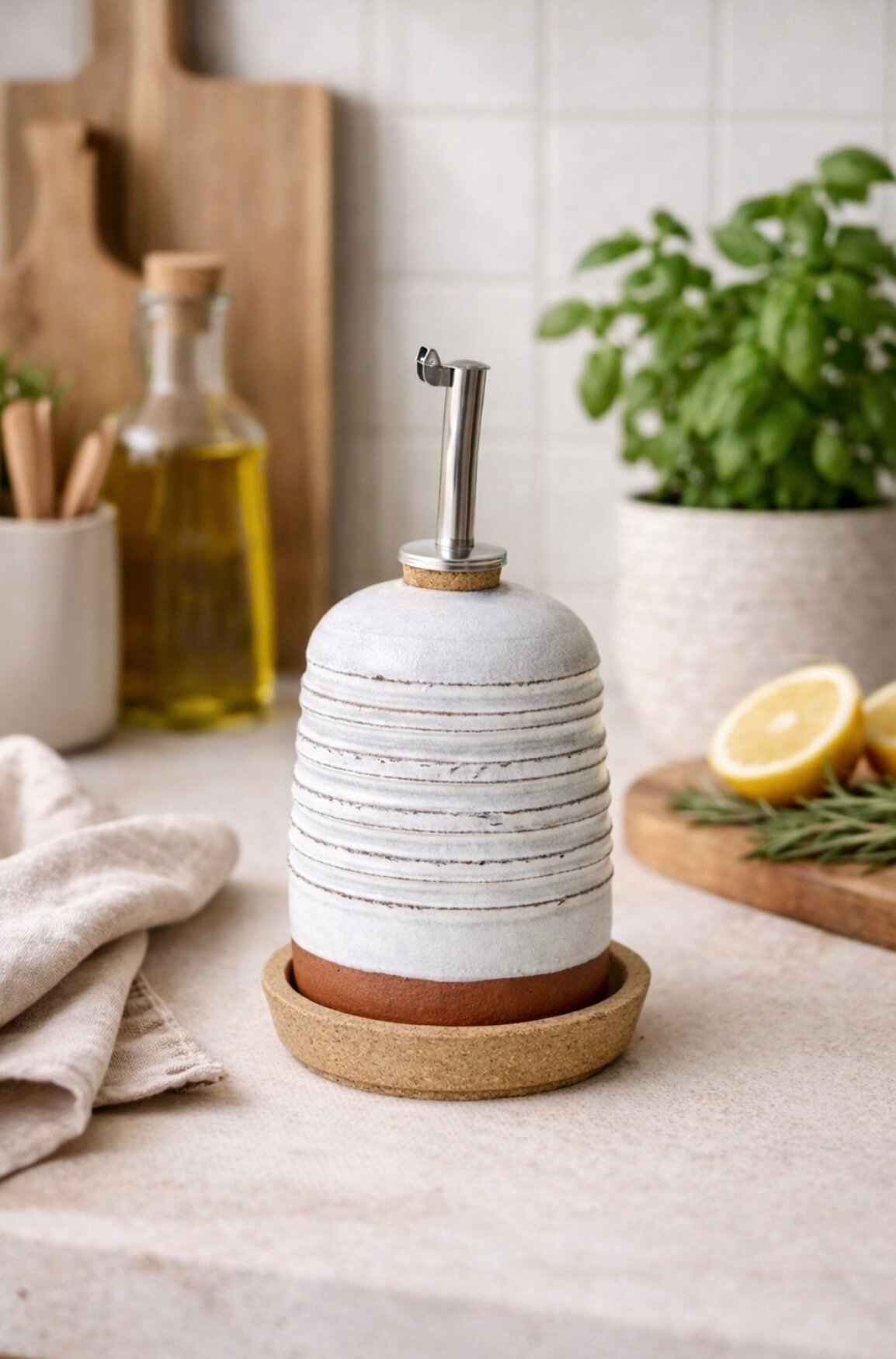 Бутылка для масла DELiRi «Terra”, керамика, цвет белый/терракот, 350мл