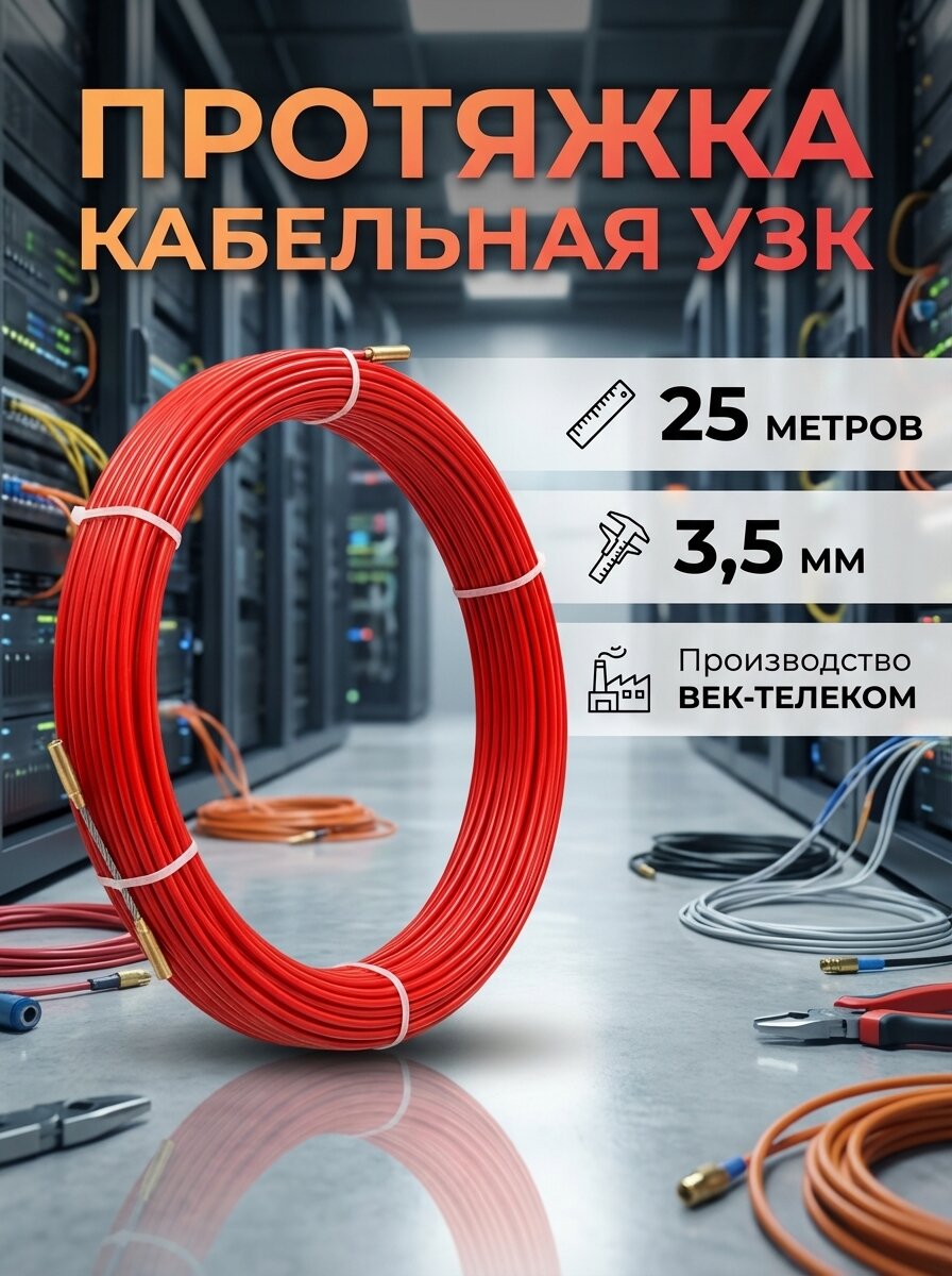 Кабель Протяжка кабельная, стеклопруток, d=3,5 мм 25 м красная
