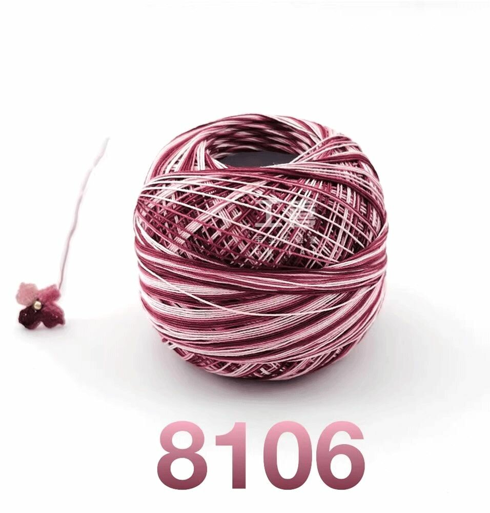 Нитки #80 для вязания кружева и украшений, меланж, 100% хлопок, 10 гр. (цвет 8106, 170 м.)