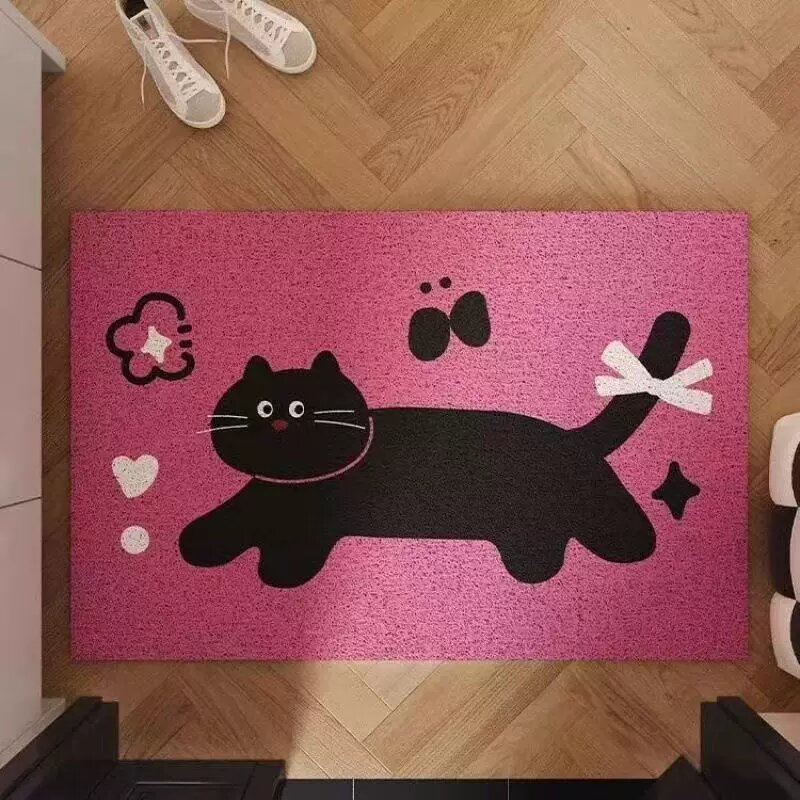 Милый карикатурный кот коврик для входа 80x120 см, высокоплотный петельный, красный, внутренний половой коврик,