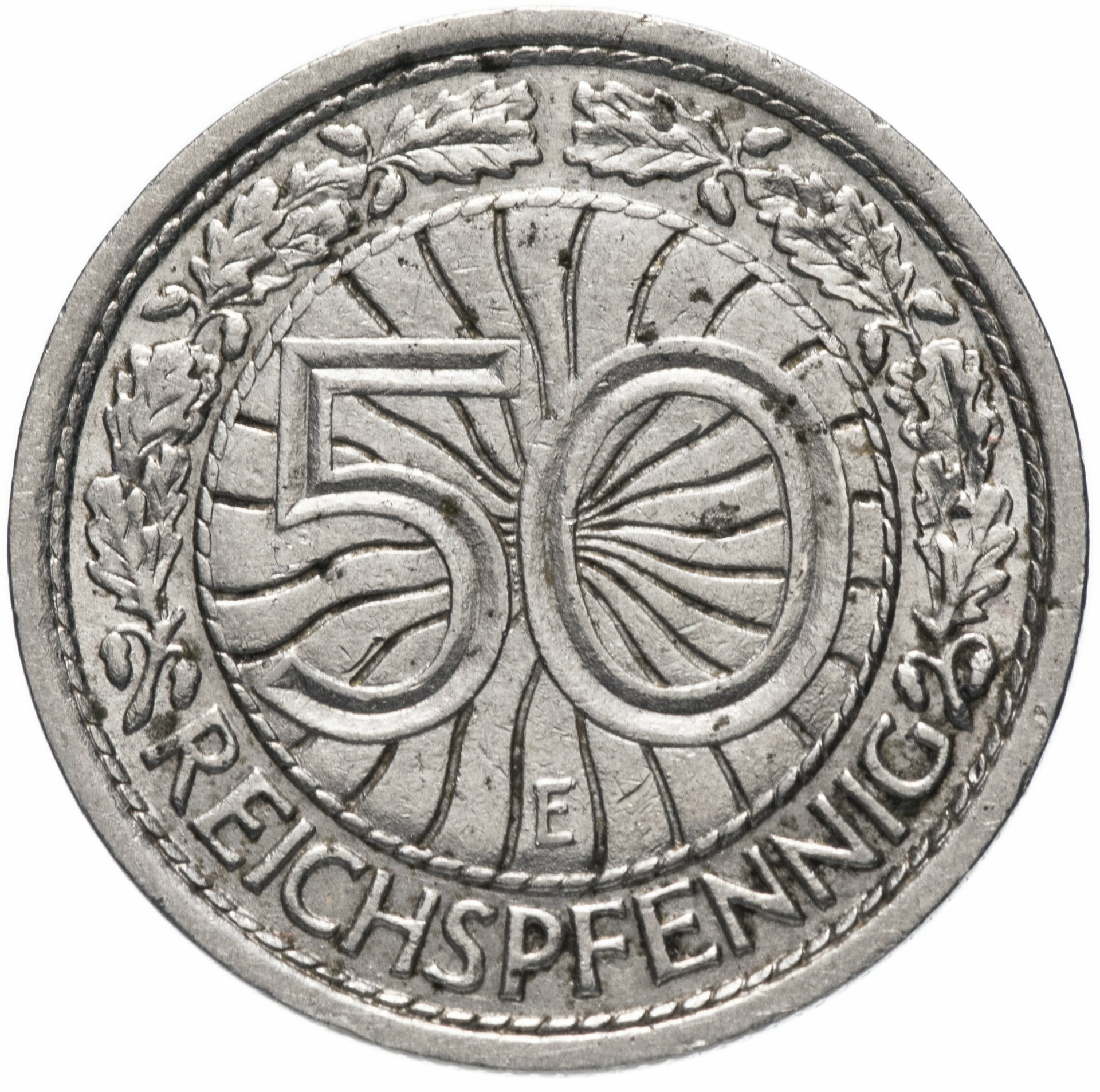 Германия, Веймарская Республика 50 рейхспфеннигов reichspfennig 1927-1937, случайного года, Никель, в сохранности VF-XF