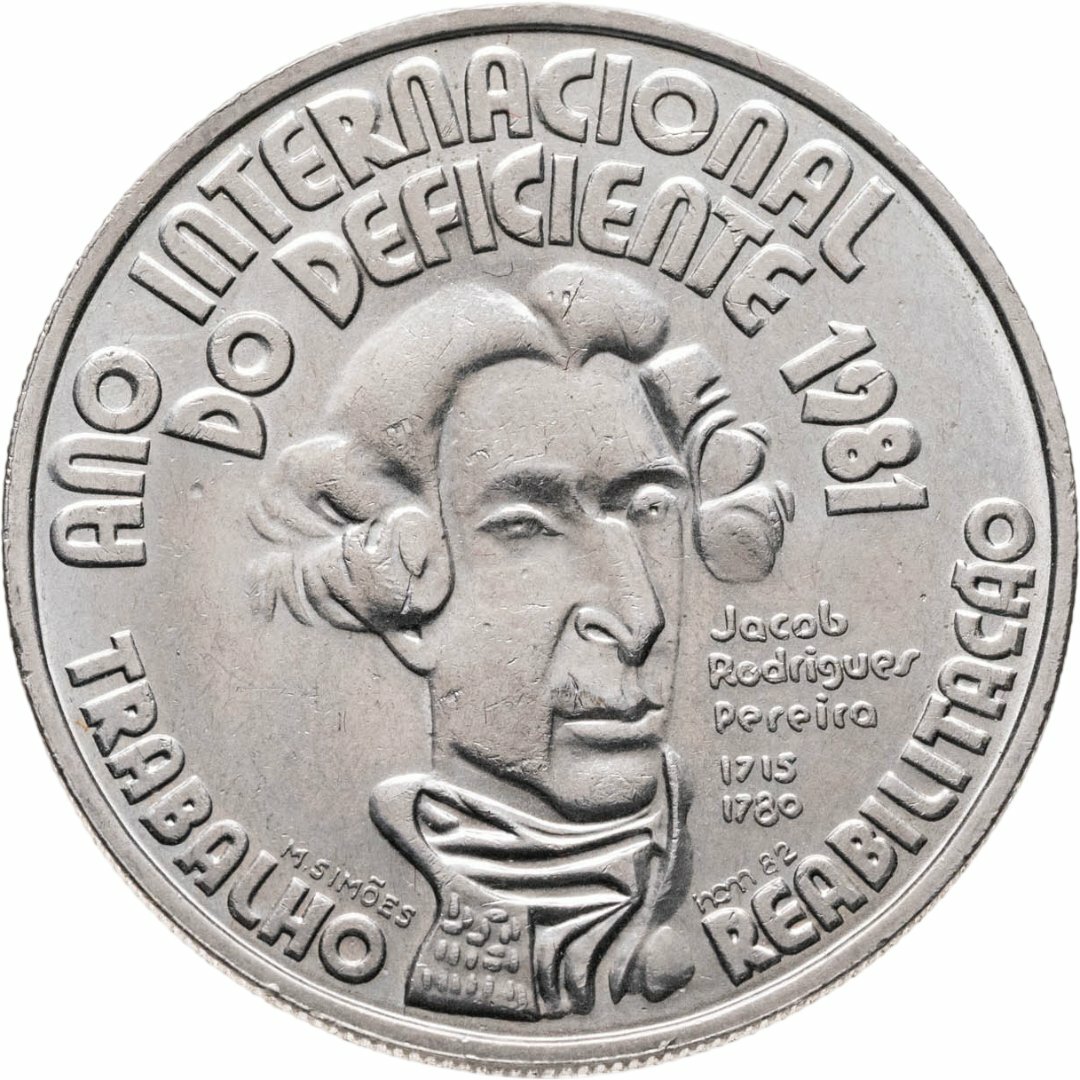 Португалия 100 эскудо escudos 1982 Международный год инвалидов, Мельхиор медь-никель, в сохранности AU-UNC