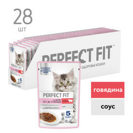 Корм Perfect Fit Для Котят "с Говядиной ", влажный, в соусе, 28 шт. по 75 г