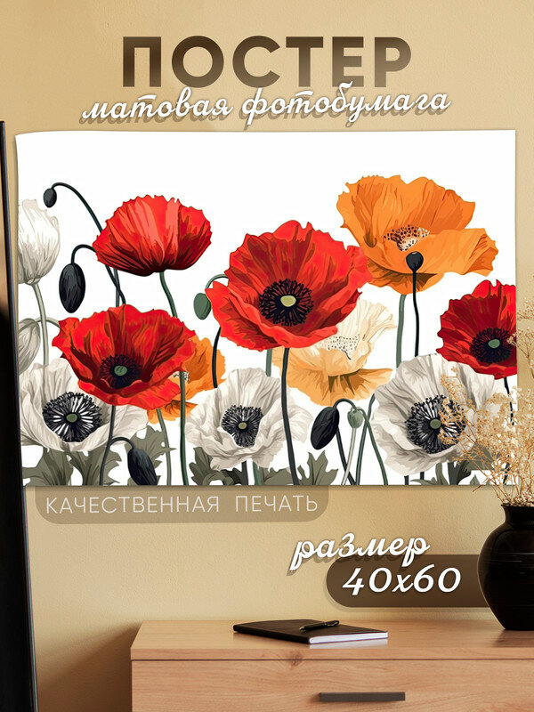 Постер Маки красивые цветы эстетика природа (19) 40х60