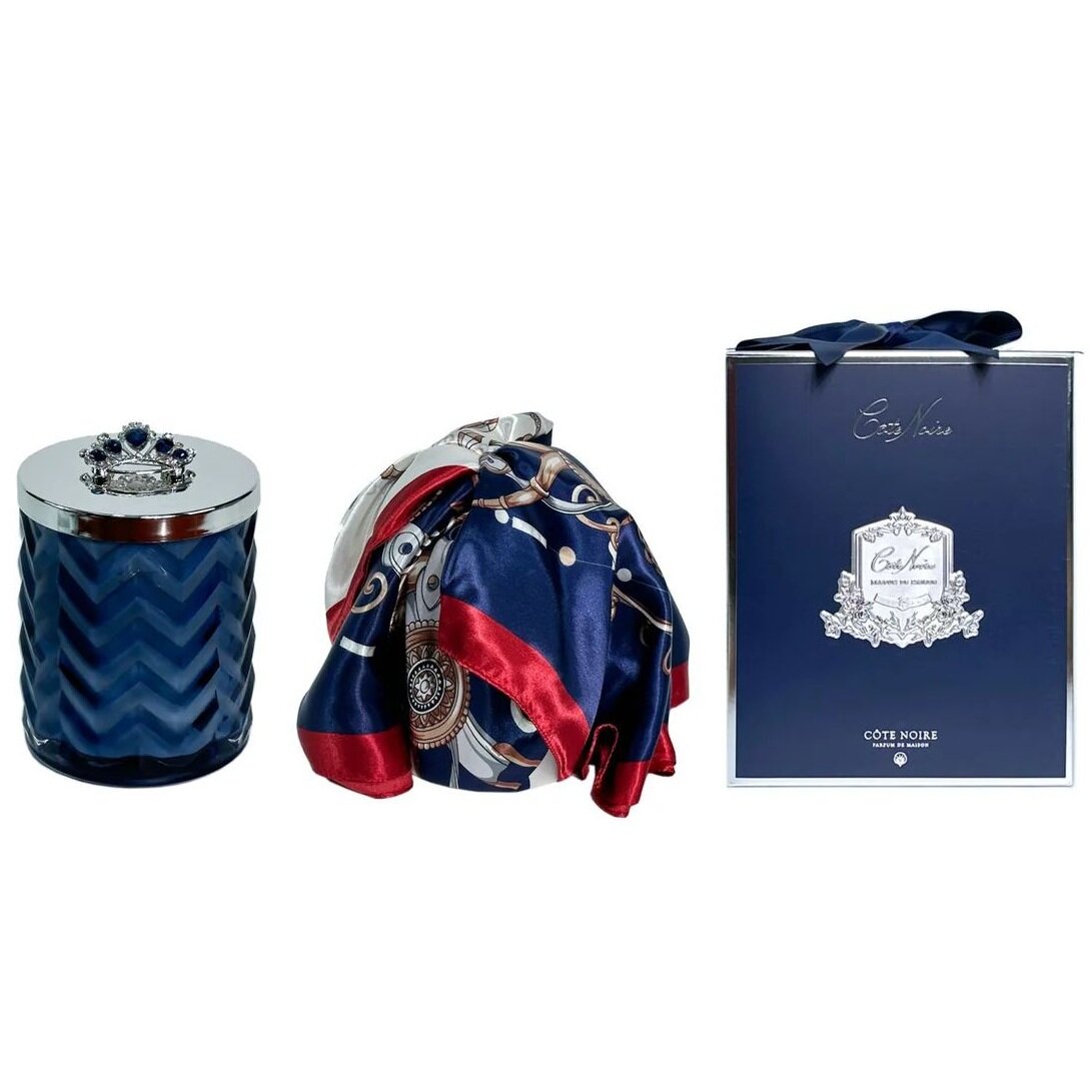 Ароматическая свеча Côte Noire Un Jardin à Versailles Navy & Silver Herringbone Candle with Scarf HCS05