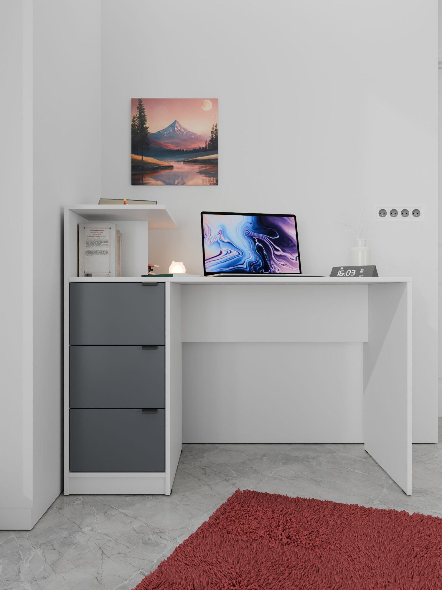 Изумлит Стол письменный с тумбой слева Практик 120х75х60.4 см, белый-графит