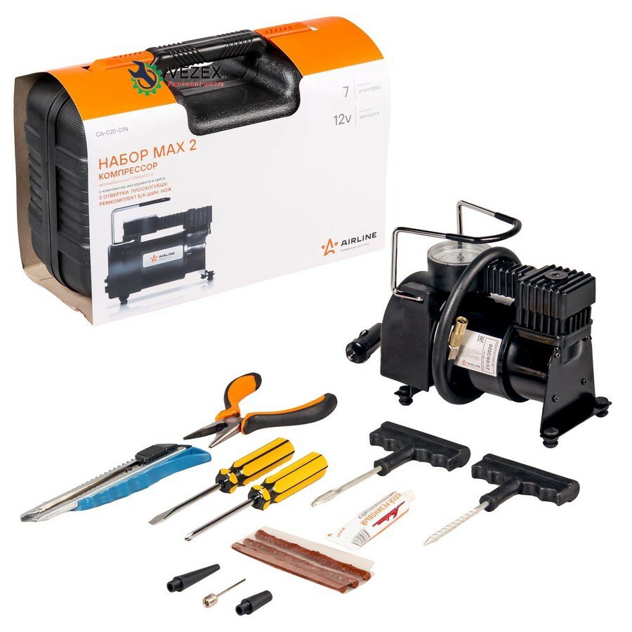 AIRLINE CA02001N Компрессор TORNADO S с компл. инстр. в кейсе (2отверт, ремкомп. б/к шин, нож, плоcкогуб.) Professional