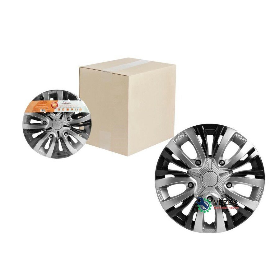 AIRLINE AWCC1505 Колпаки колесные 15 Лион Т, серебристый/черный, карбон, компл. 2 шт. 15 Лион Т, серебристый/черный, карбон, компл. 2 шт