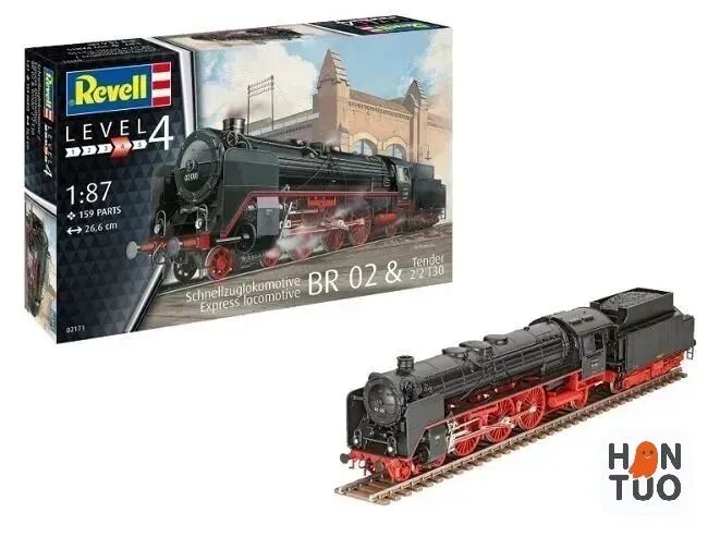Сборная модель паровоза Revell Express Locomotive BR02 & Tender 2&39;2&39; T30 1/87, 159 деталей, для взрослых