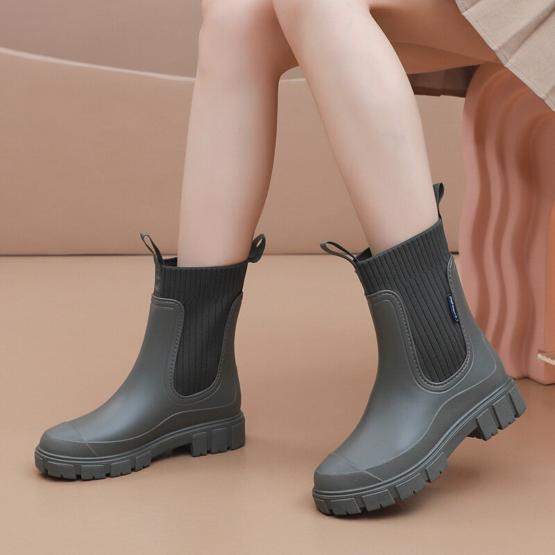 Женские резиновые туфли с эластичными манжетами, резиновые сапоги до середины икры, ботинки челси, водонепроницаемая обувь, нескользящие сапоги для активного отдыха на воде. Размер обуви. EU:39