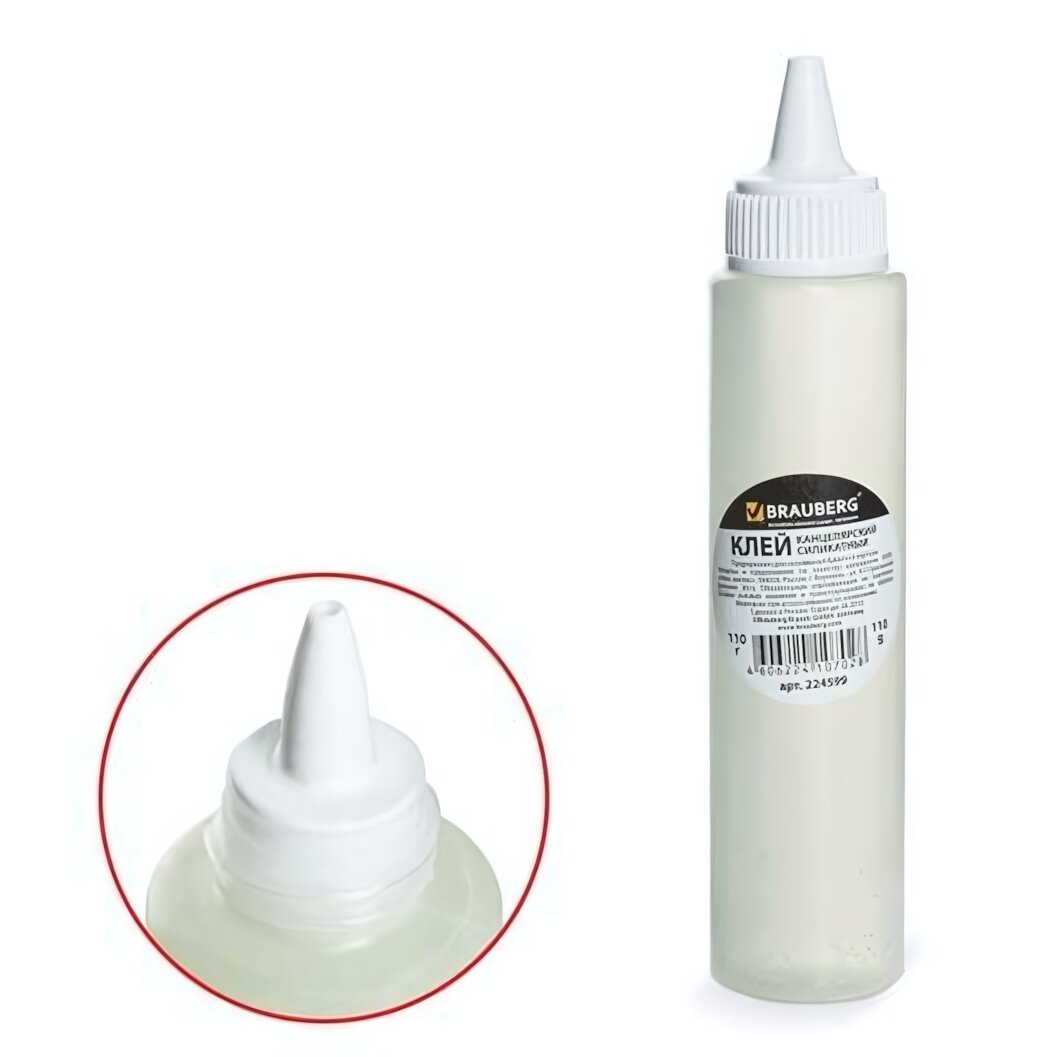 Клей силикатный BRAUBERG 110 мл, прозрачный, с дозатором, морозостойкий