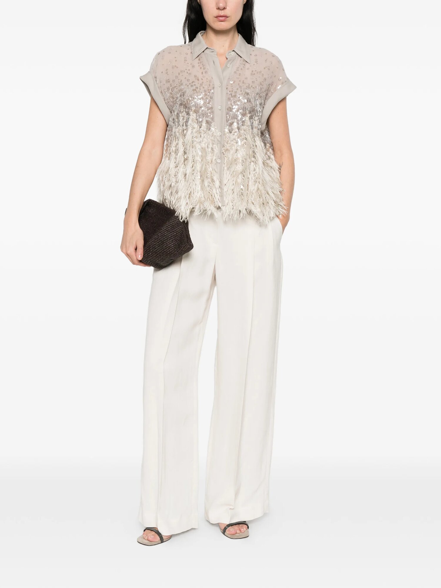Брюки BRUNELLO CUCINELLI Pleated trousers, размер 42, бежевый/белый — фото 1