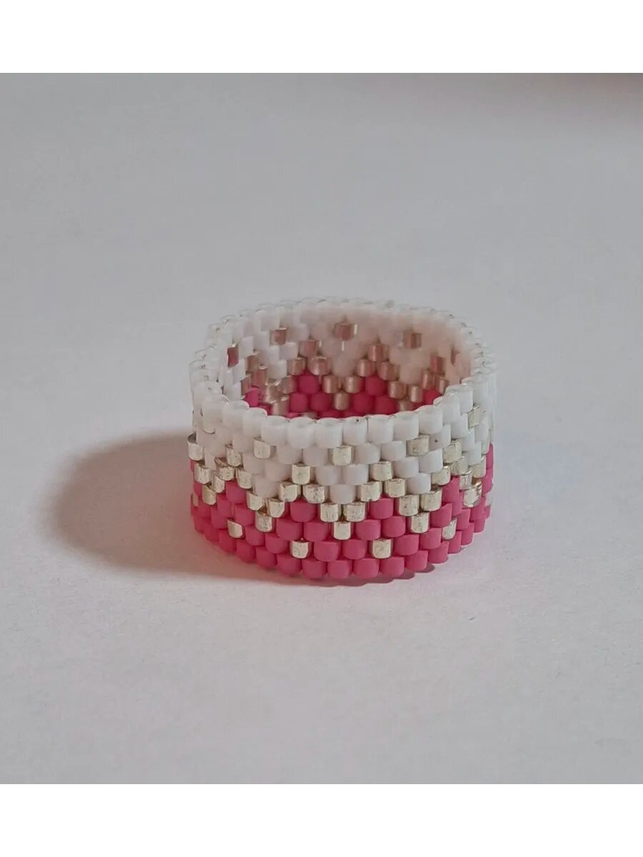 Кольцо плетеное из бисера "Зигзаг" р. 16,5 - 1 шт