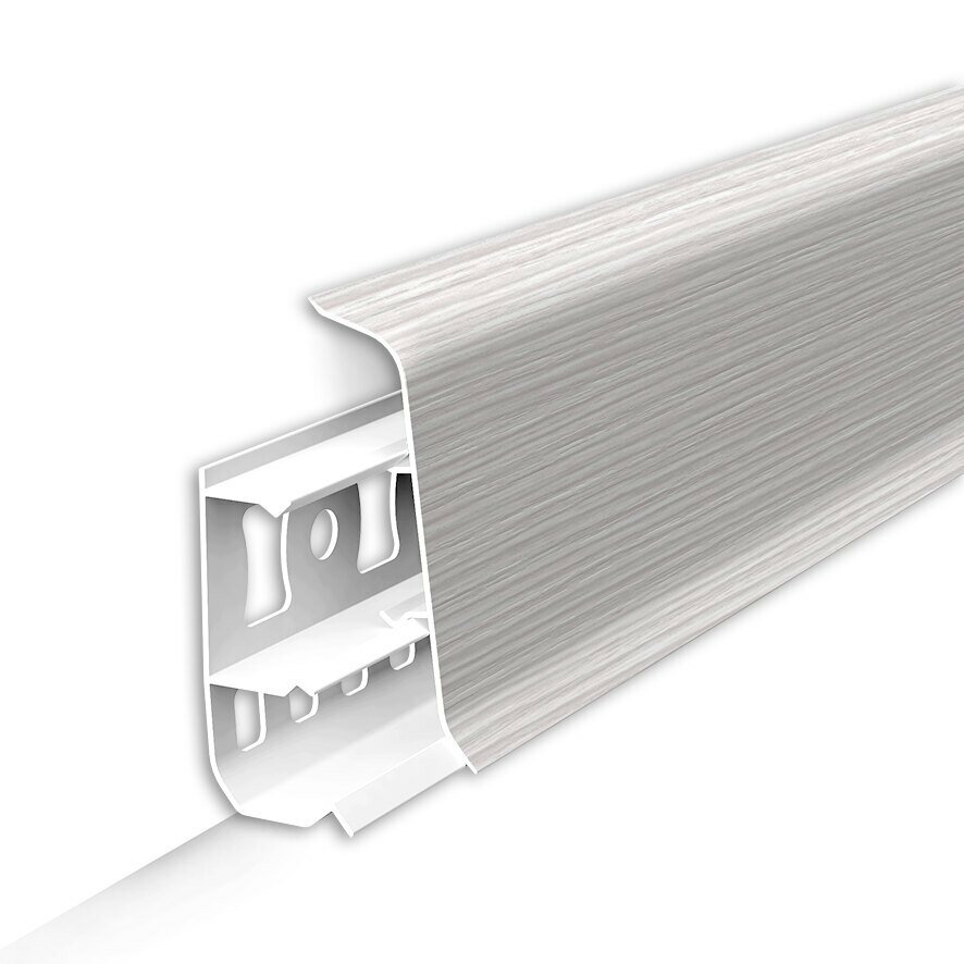 Пластиковый плинтус Идеал Деконика 55 мм Ясень бьянко 255, 1 шт.