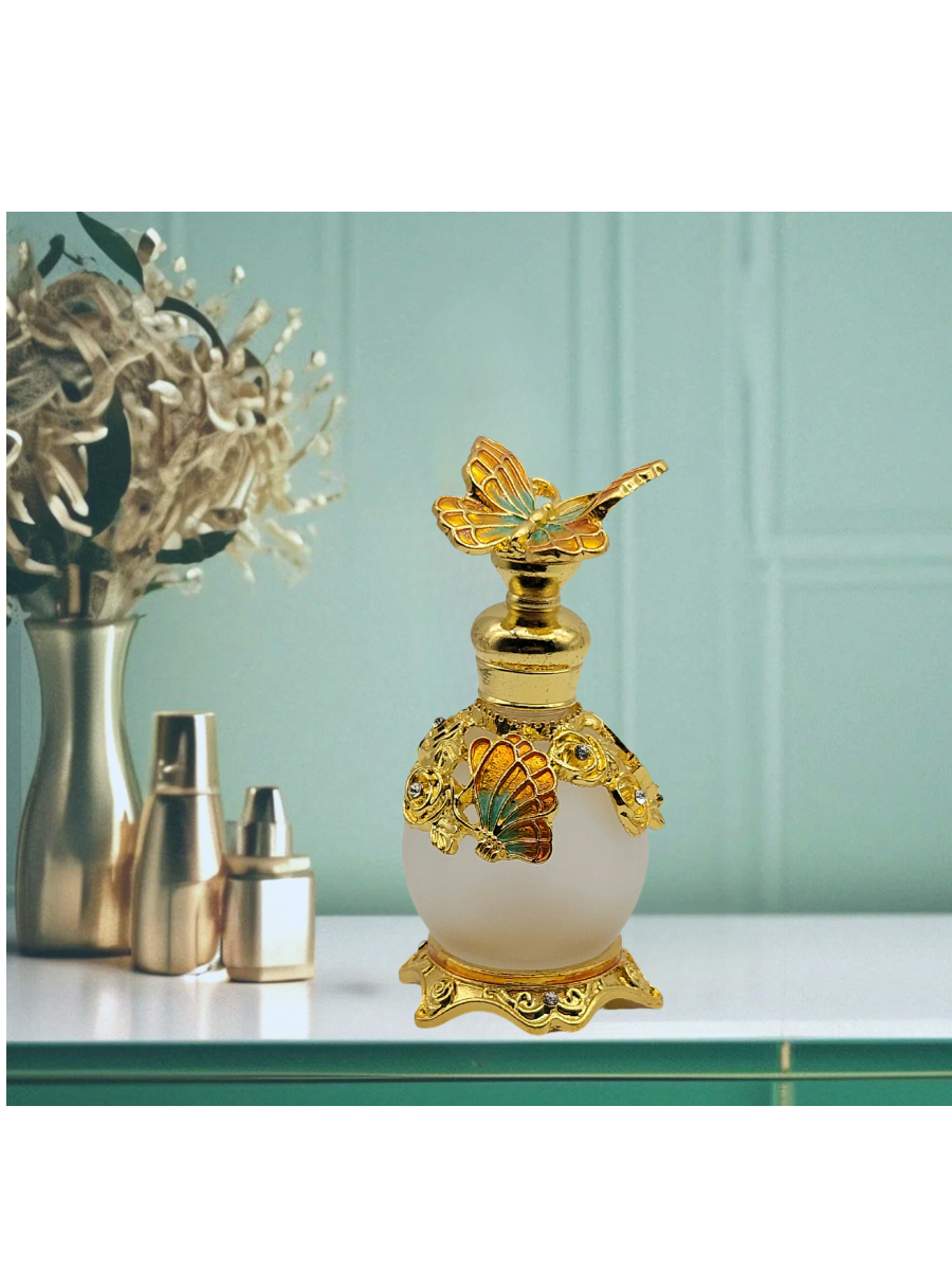 Флакон для масляных духов с бабочкой, 17мл, высота 9см, цвет золотой