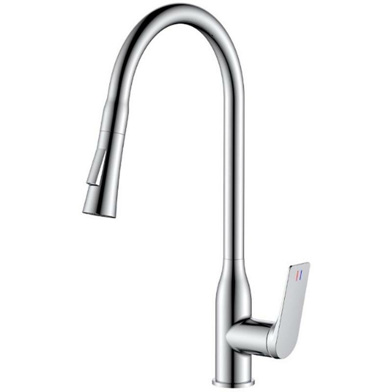 Смеситель для кухни Haiba HB816 HB73816 хром, с выдвижным изливом, рычажный, латунь