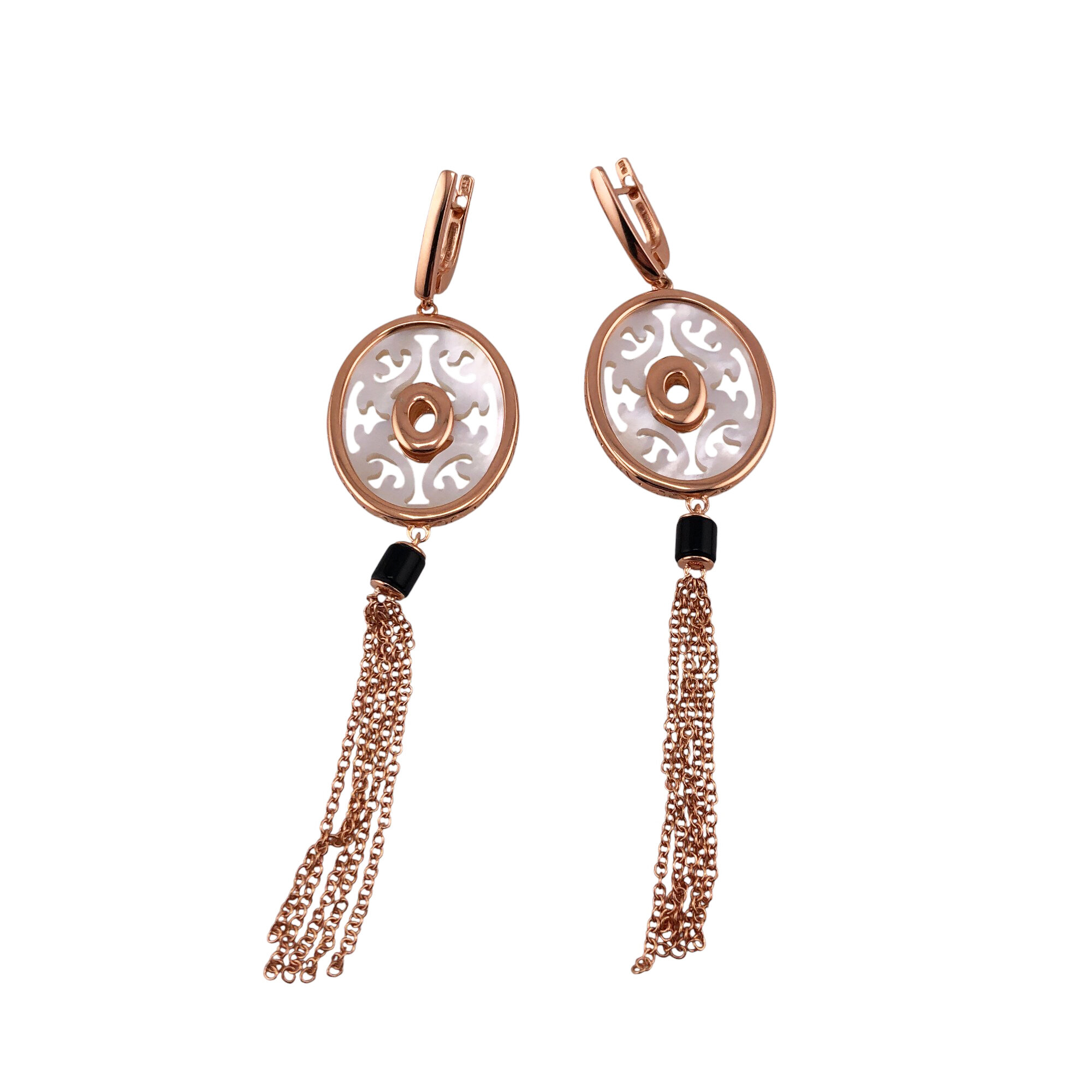 Серьги, серебро, 925 проба, золочение, перламутр, оникс