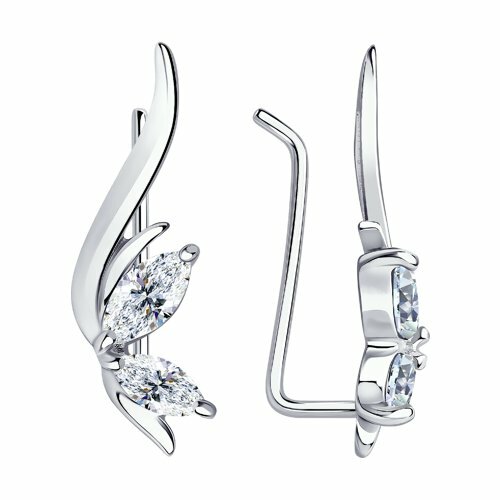 Серьги, серебро, 925 проба, родирование, фианит