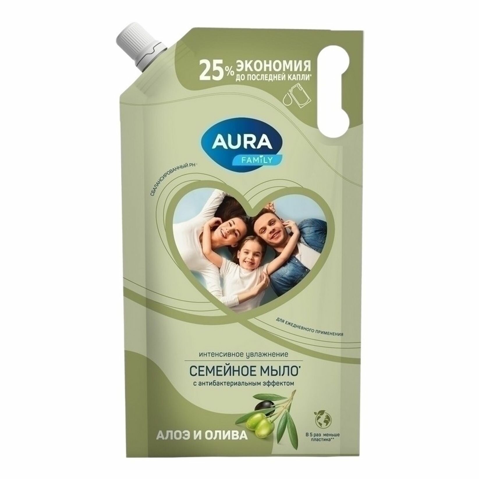 Жидкое мыло Aura Олива и сок алоэ жидкое антибактериальное 1 л