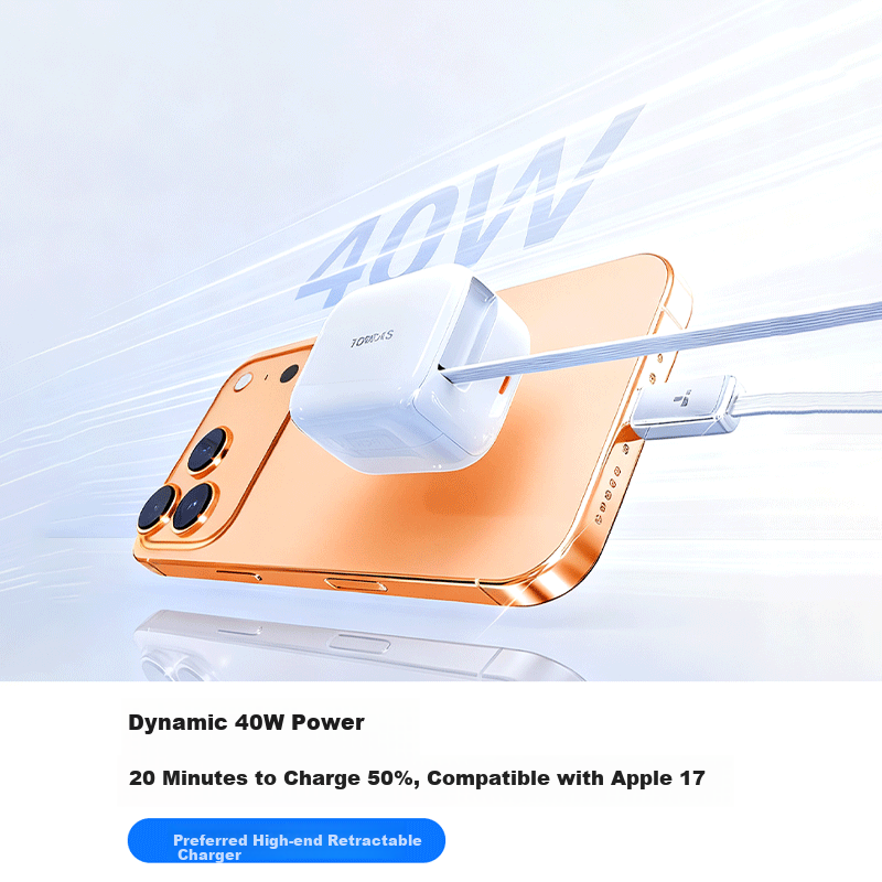 TORRAS Yoga Кабель с автоматической уборкой для iPhone 17 Pro Max 40 Вт быстрой зарядки Белая серия