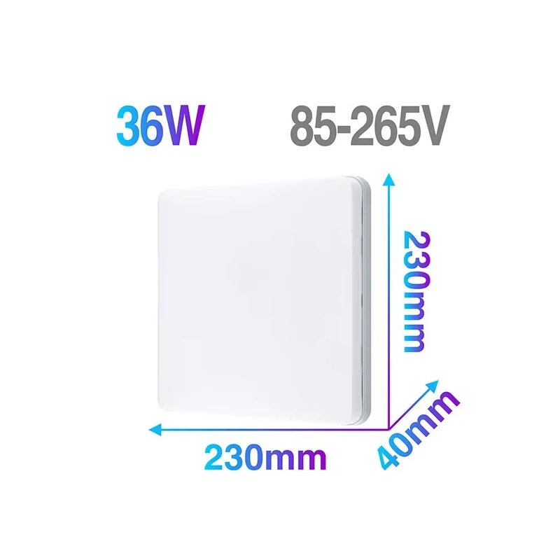 Светодиодный потолочный светильник 36W, 230x230x40 мм, белый