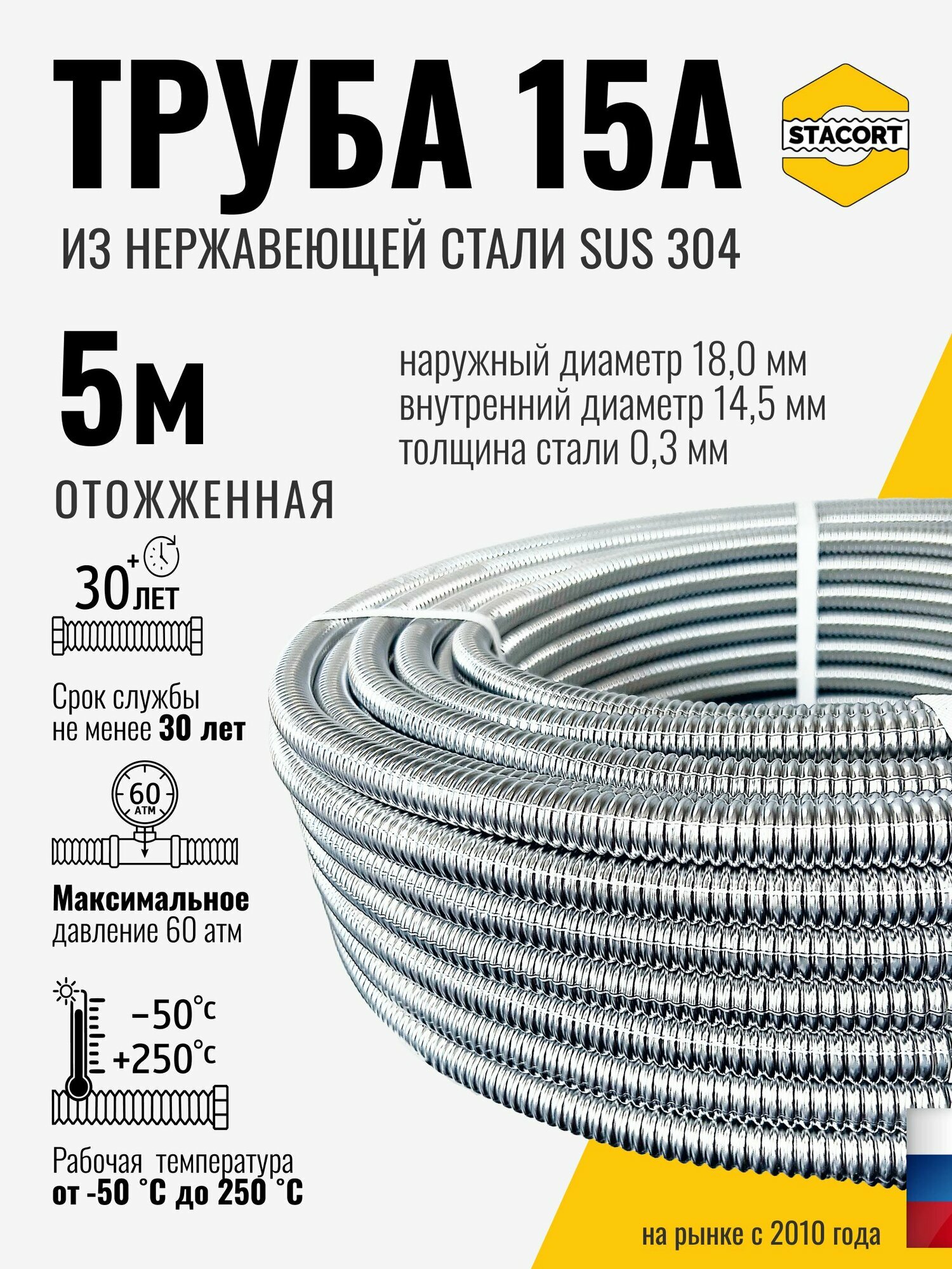 5 м. 15А Гофра для проводов и кабеля из нержавеющей стали, STACORT