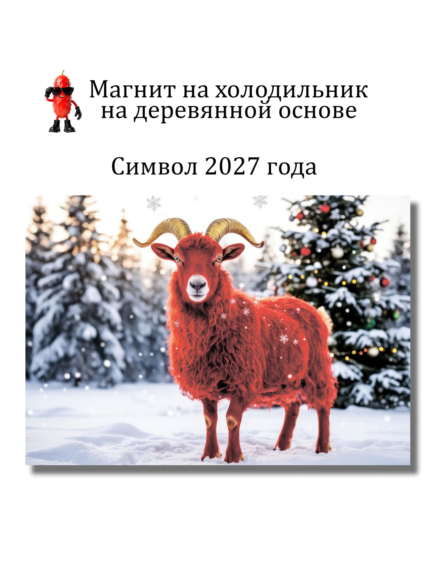 Символ года Красная Огненная Овца. Магнит на холодильник