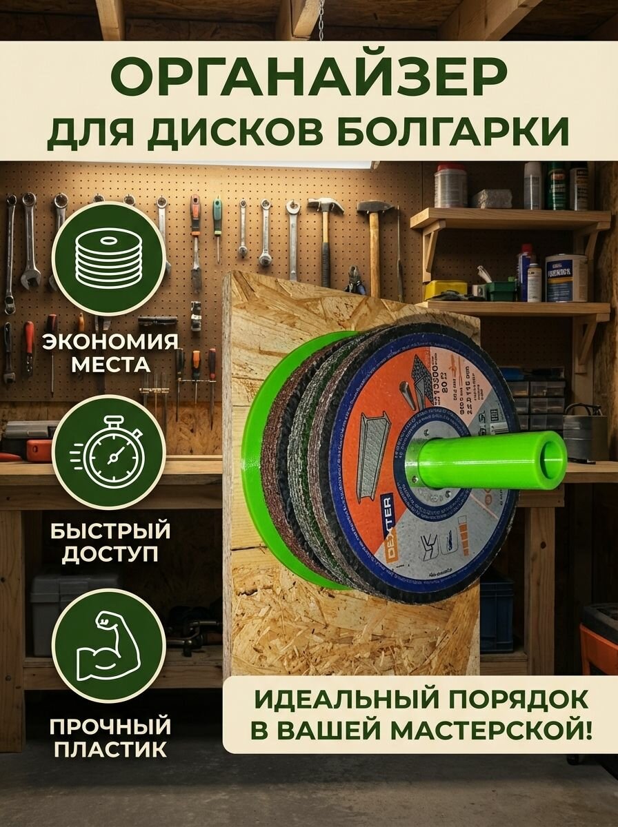 Держатель для дисков болгарки, зеленый, пластик, 90х120х9 см
