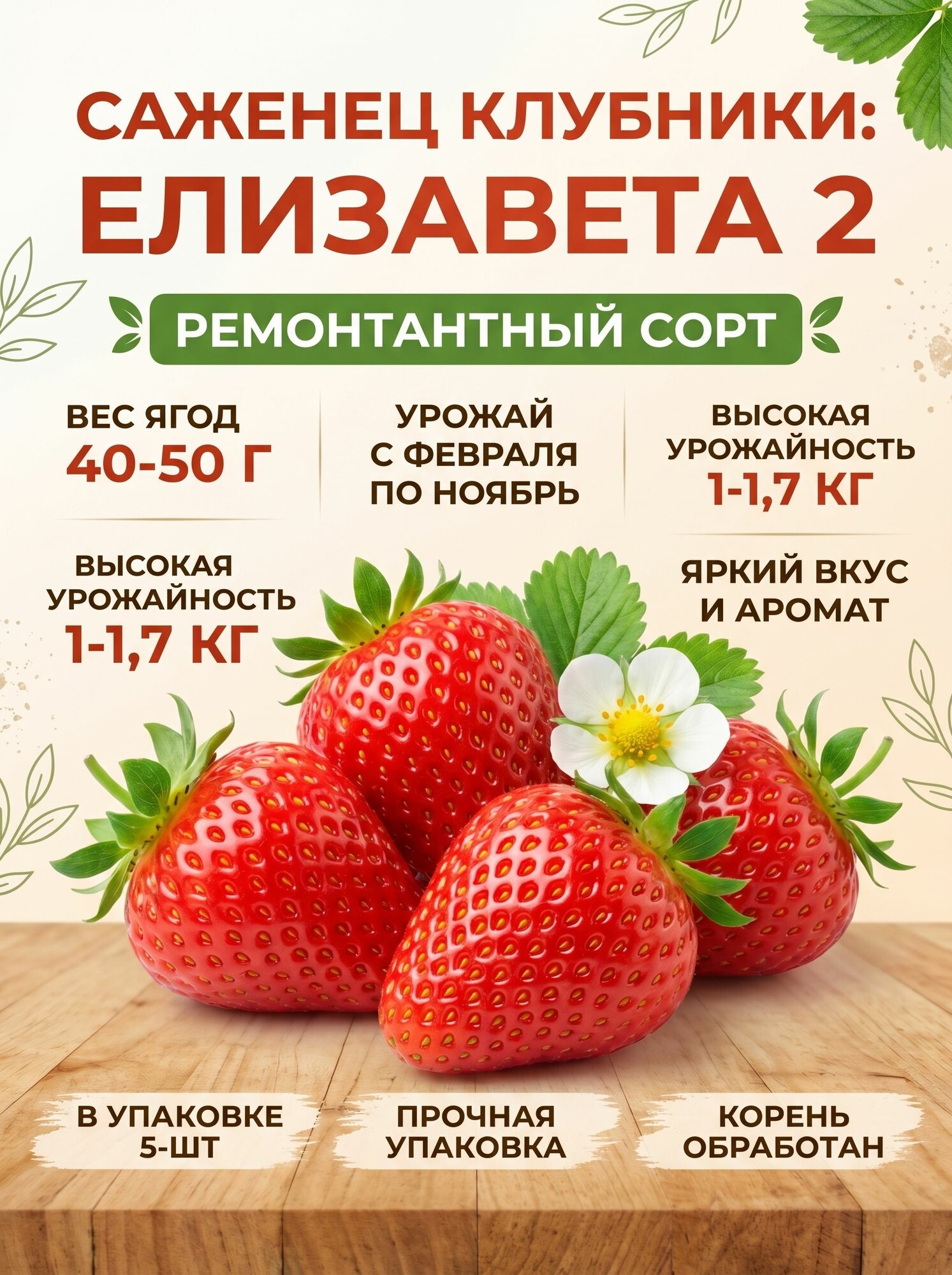 Саженцы клубники Елизавета 2 - 5шт