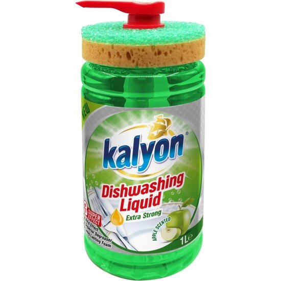 Средство для мытья посуды Kalyon Extra Strong Apple Яблоко, с губкой, 1 л, дозатор